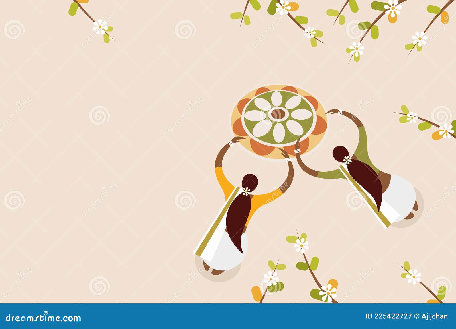 Traditionally Dressed Mother And Daughter Do Floral Designs On Floor To ...