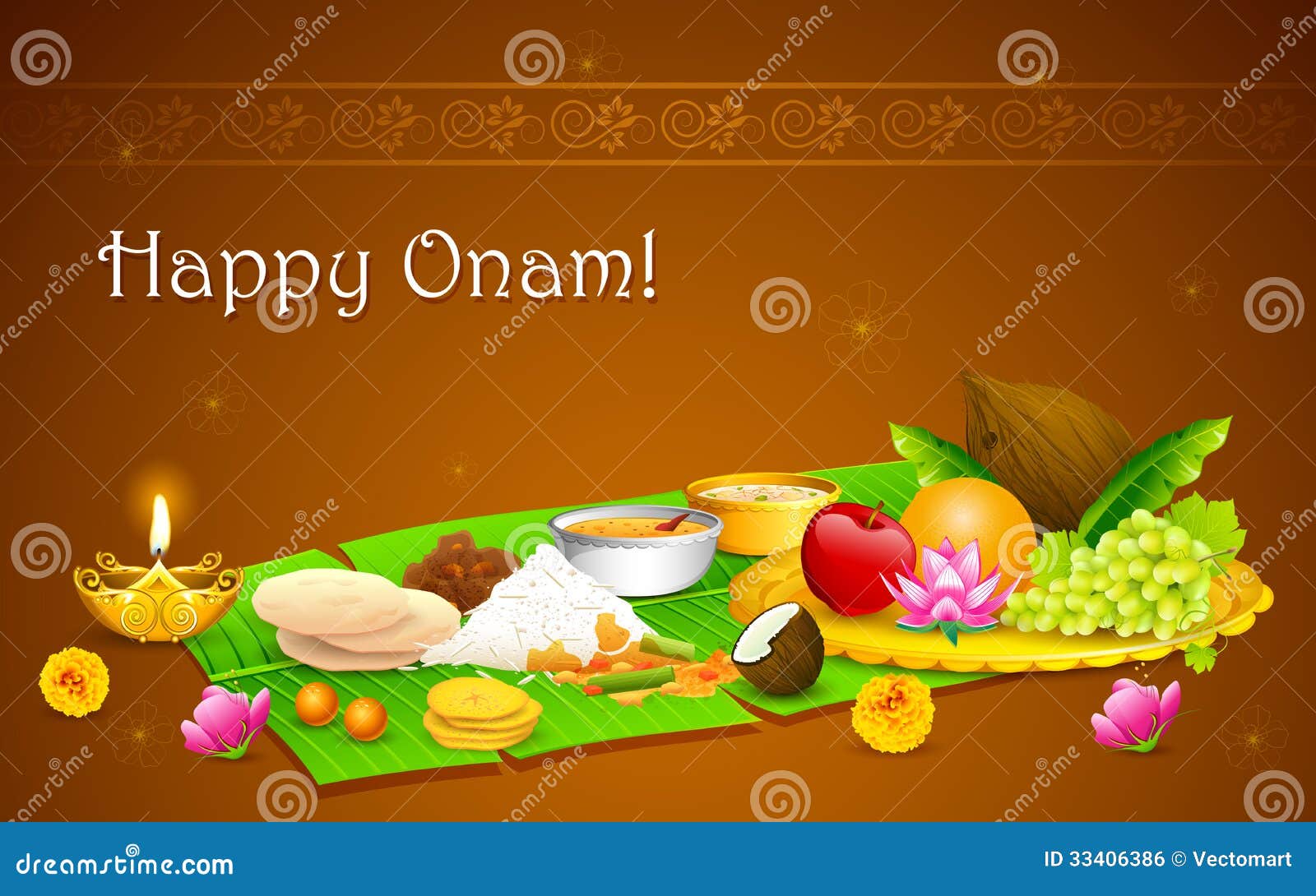 Onam Feast stock vector. Illustration of indian, fruit - 33406386