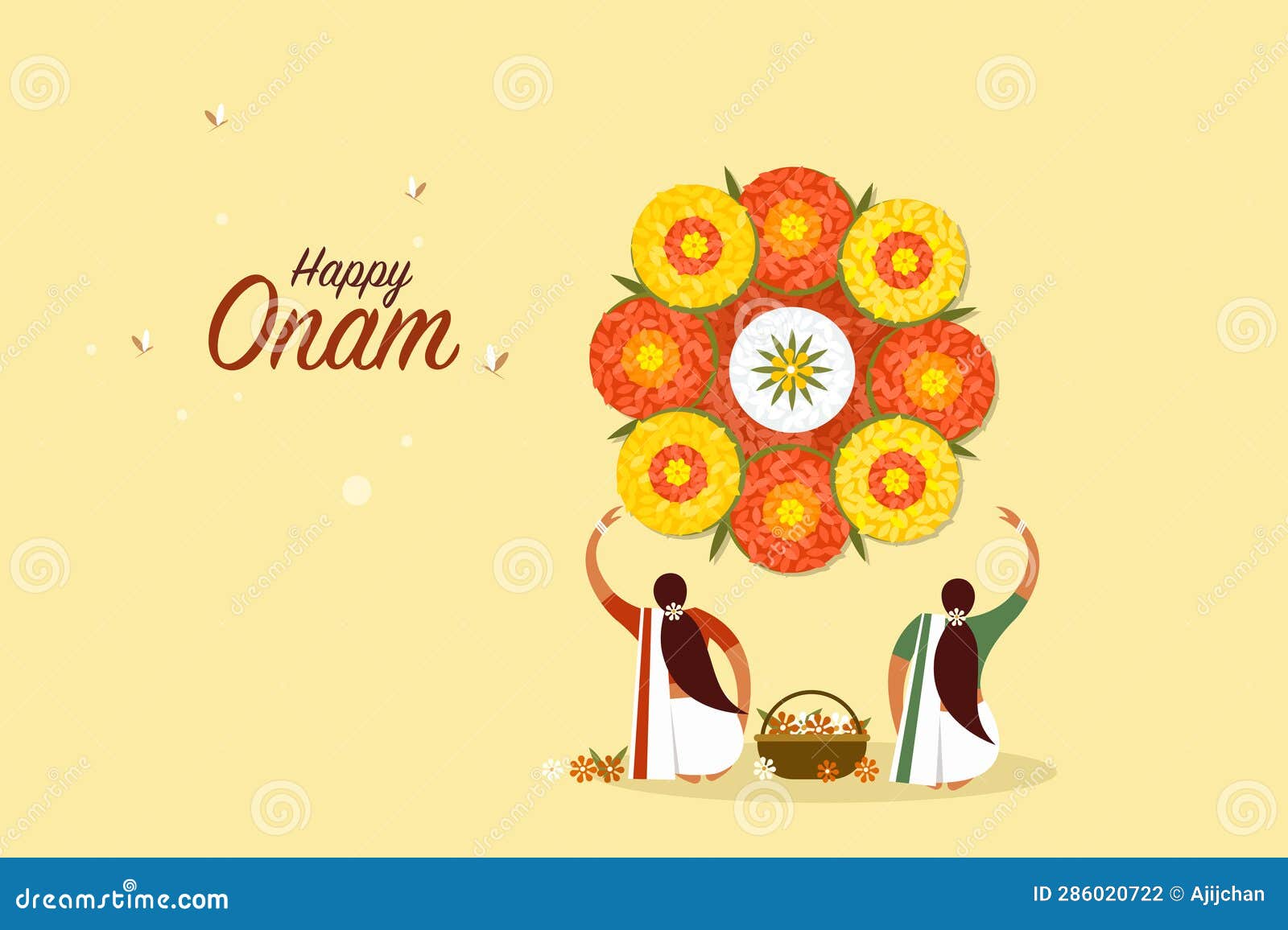 Traditionally Dressed Women Making Floral Designs on Floor. Concept of ...