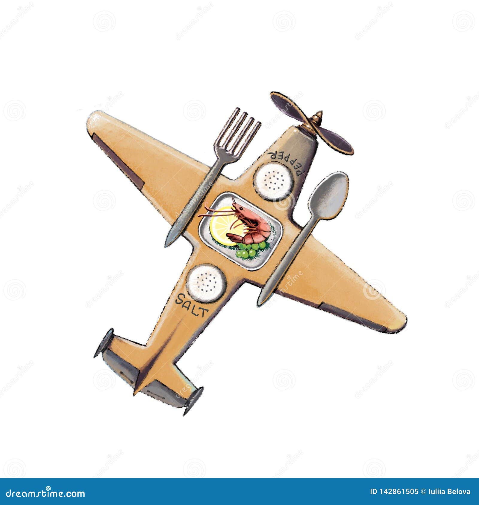 Onboard Meals on the Plane. Airplane with a Fork and Spoon Stock ...