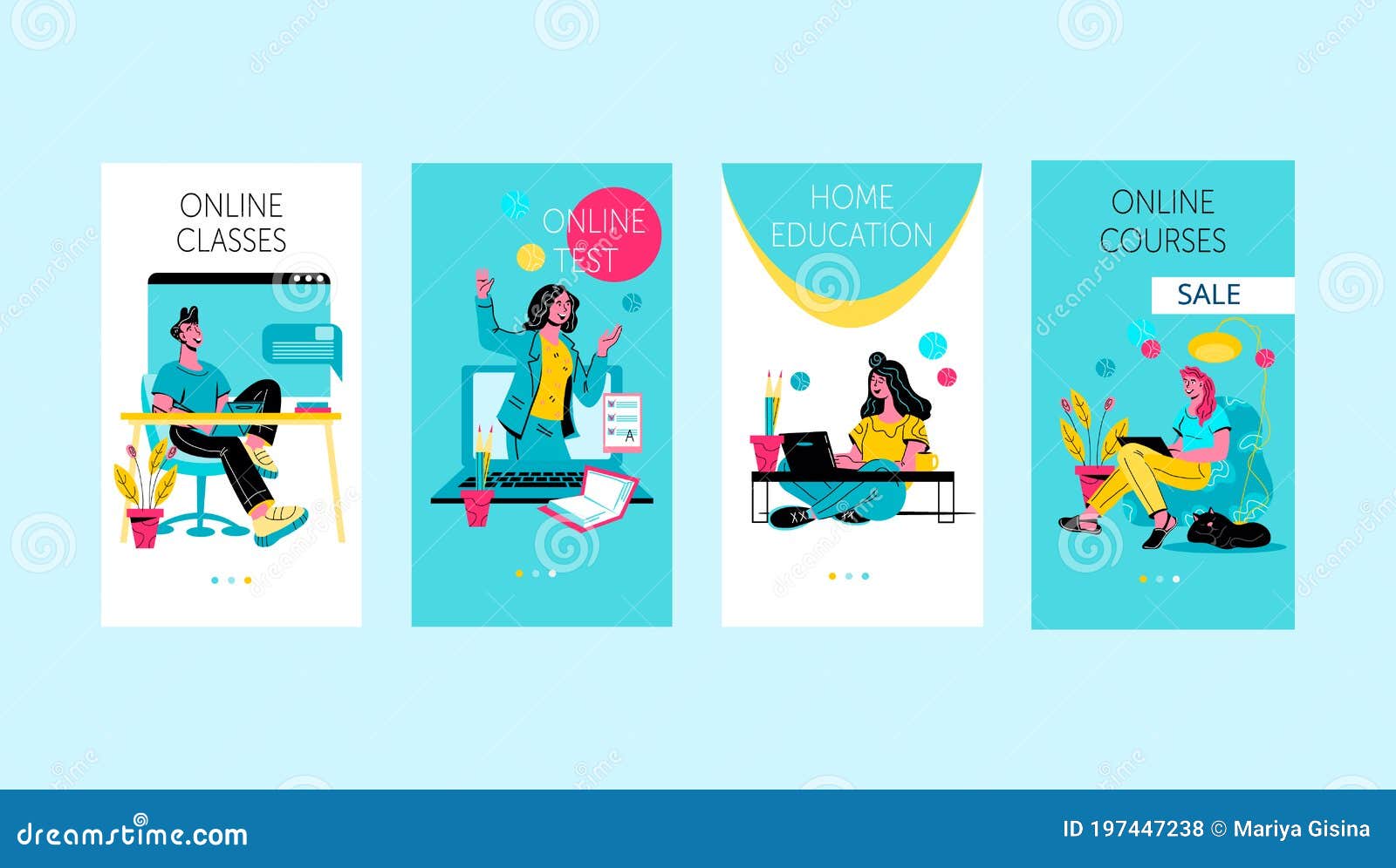 Onboarding Page for a Mobile App for Online Education Vector Cartoon ...