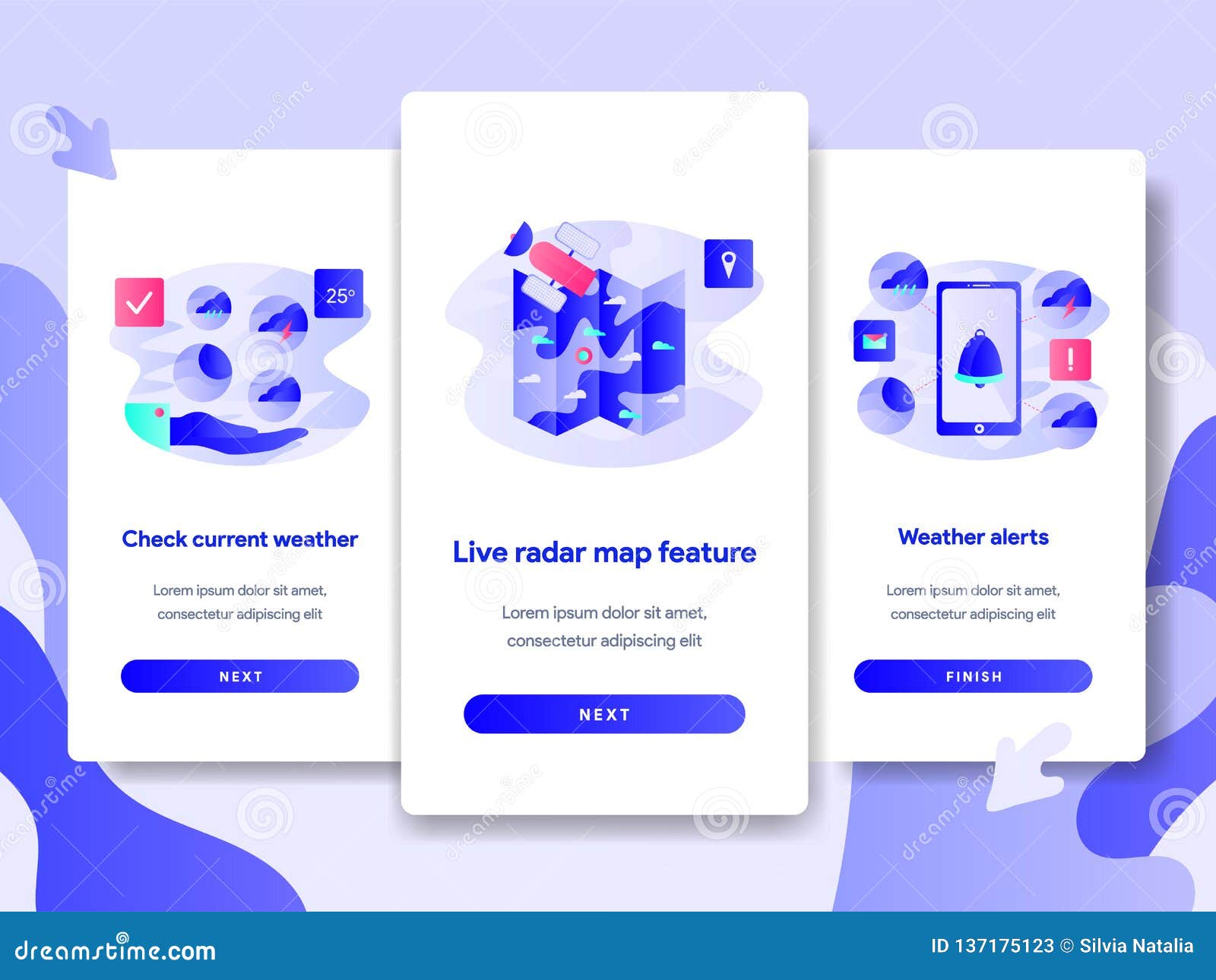 Onboarding Screen Page Template of Weather App Concept. Modern Flat ... Onboarding Screen Page Template of Weather App Concept. Modern Flat ...