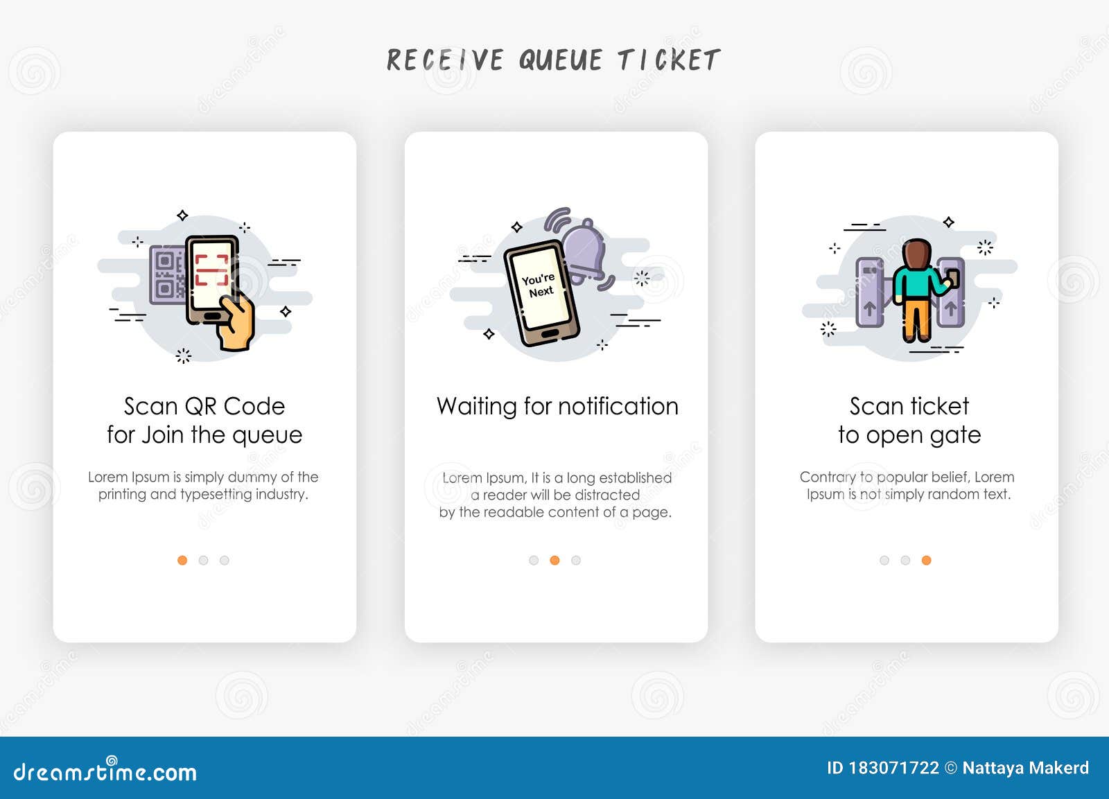 Onboarding Screens Design in Receive Queue Ticket Concept. How To ...