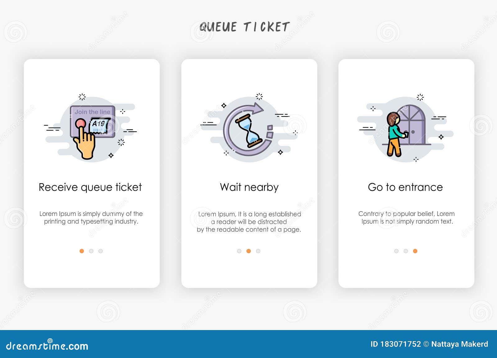 Onboarding Screens Design in Receive Queue Ticket Concept. How To ...