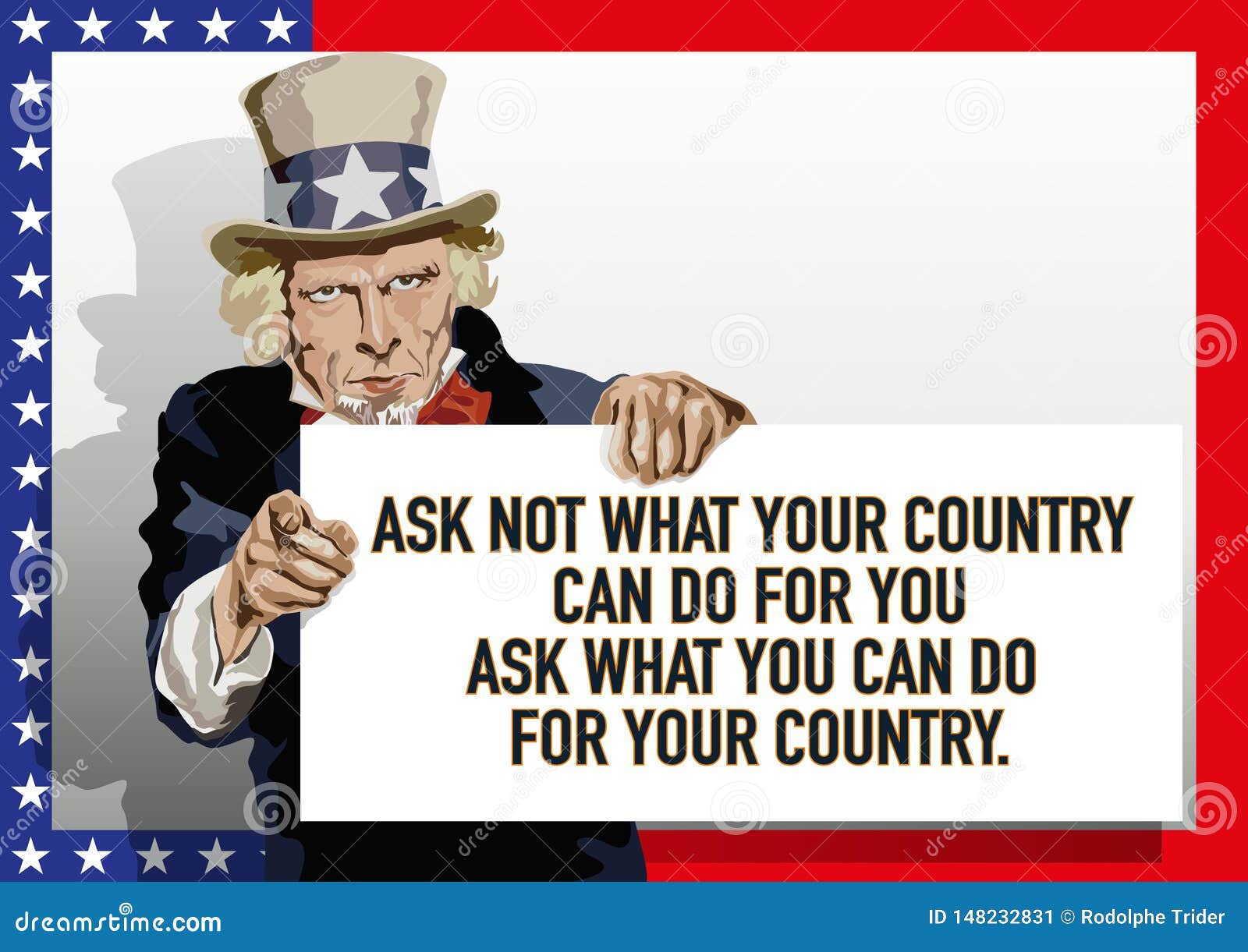 Uncle Sam Presents a Sign with a Historical Quote from JFK. Stock ...