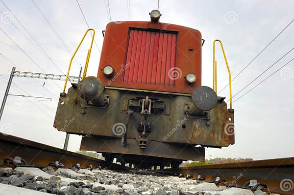 Oncoming train stock image. Image of road, rails, lamps - 1444553