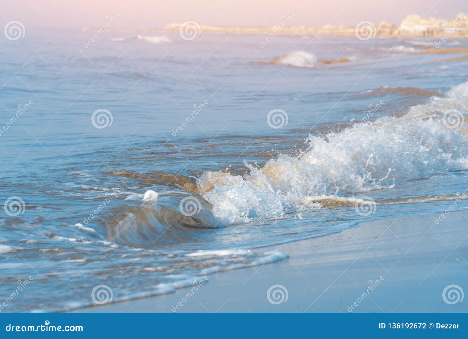 Ondas Com Espuma Na Cor Verde De Mar, Sandy Beach Longo Foto de Stock ...