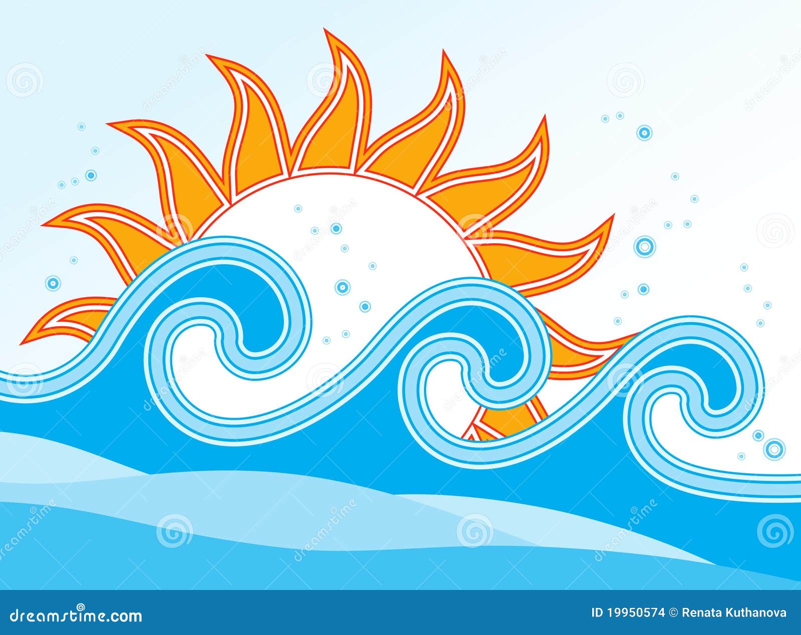 Ondas y sol ilustración del vector. Ilustración de travieso - 19950574