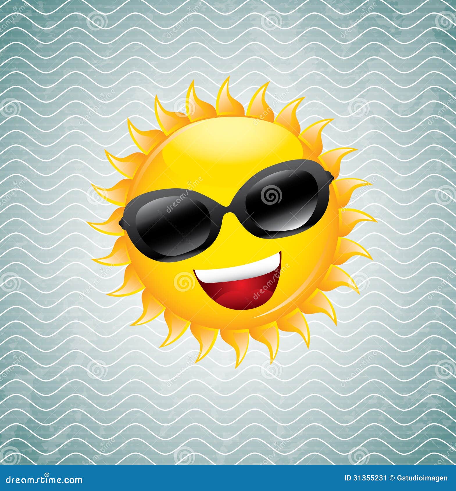 Ondas y sol ilustración del vector. Ilustración de calor - 31355231