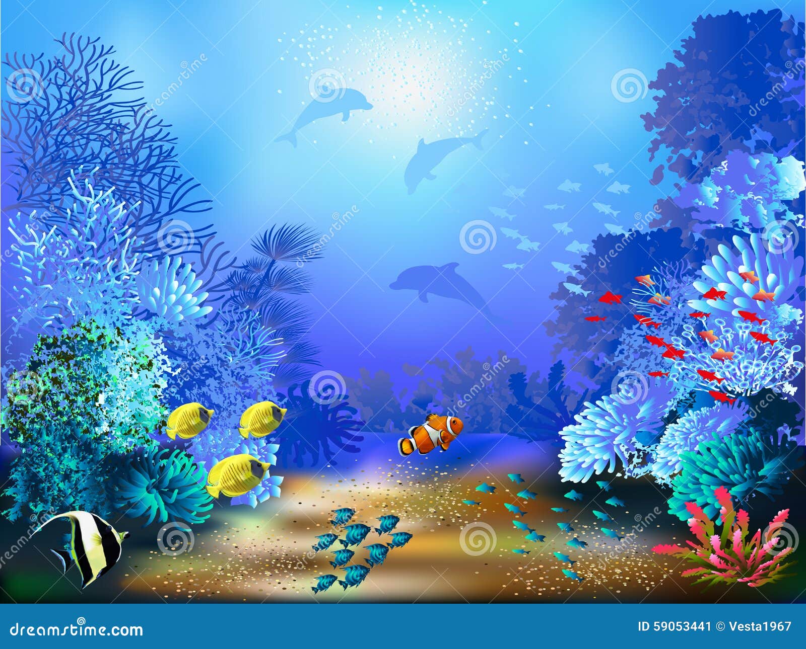 Onderwater wereld vector illustratie. Illustration of vissen - 59053441