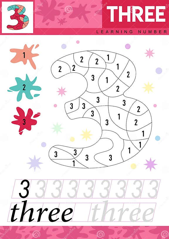 Learn Numbers 3. Three. Kids Learn To Count Worksheet. Children ...