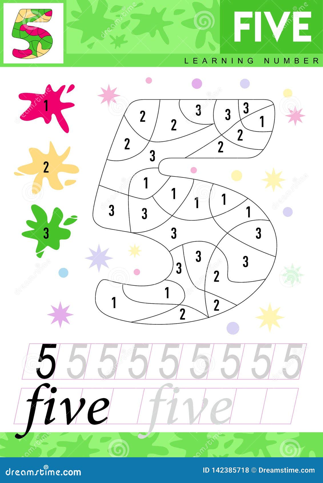 Learn Numbers 5. Five. Kids Learn To Count Worksheet. Children ...