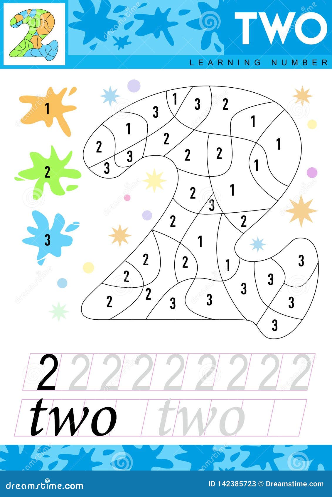 Learn Numbers 2. Two. Kids Learn To Count Worksheet. Children ...