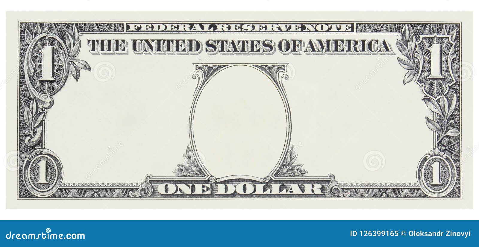 One American Dollar Note Front Empty No Face Frame for Design Isolated ...
