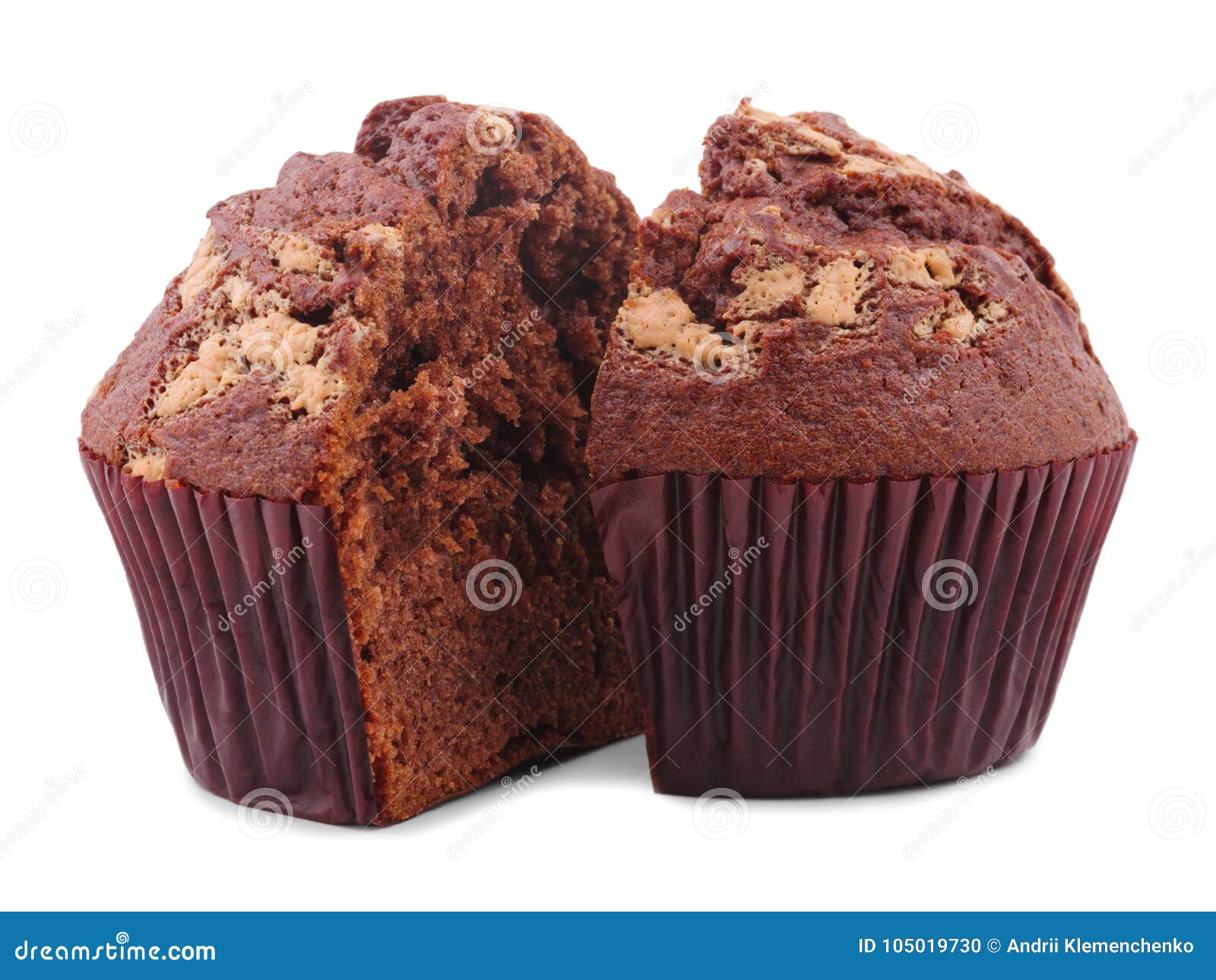 One Chocolate Cupcake Cut in Half, Isolated on White Background Stock ...