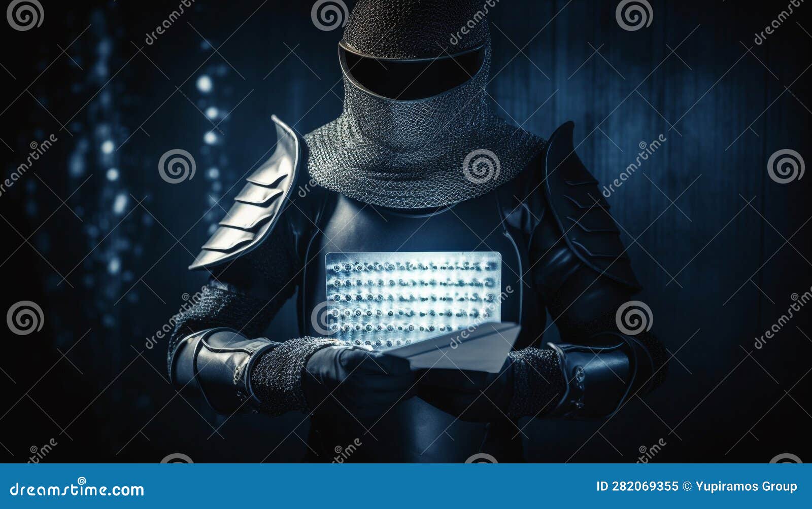 One Armored Knight, Armed with Sword and Shield, Faces Danger Generated ...