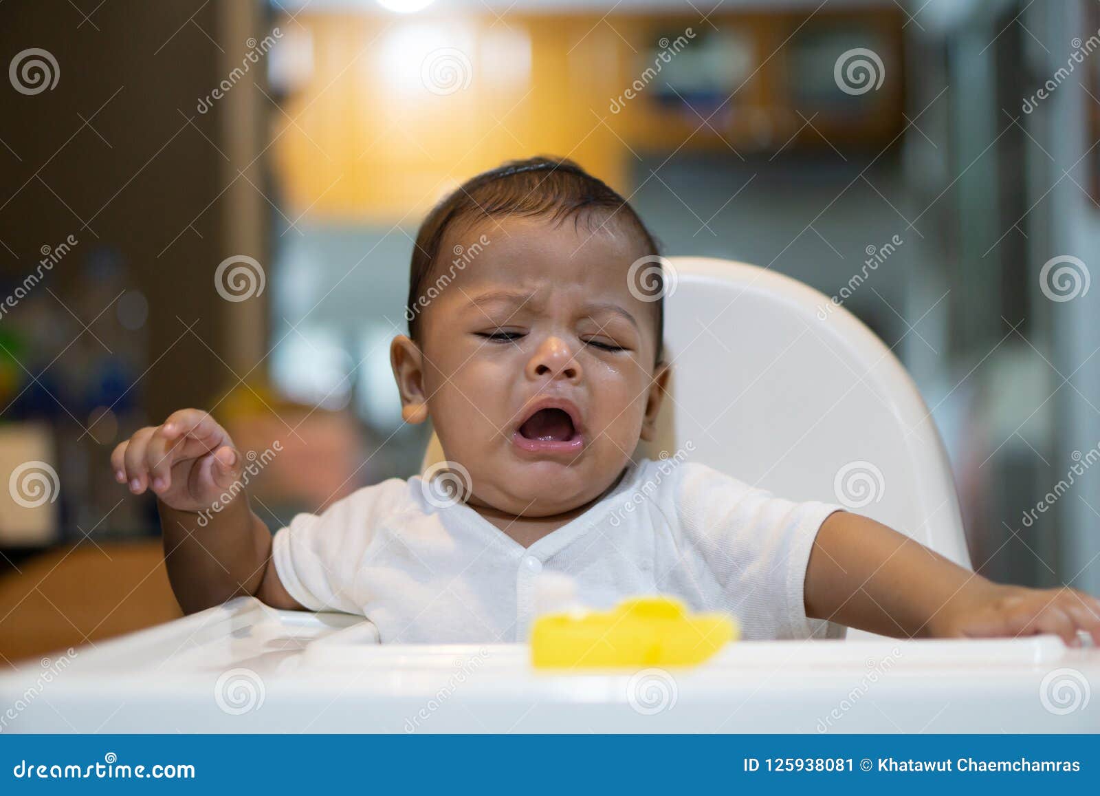 One Asian Baby Crying on Dining Chair Stock Image - Image of baby, home ...