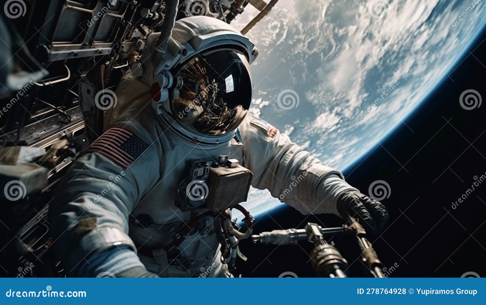 One Astronaut Working on a Futuristic Spaceship for Space Exploration ...