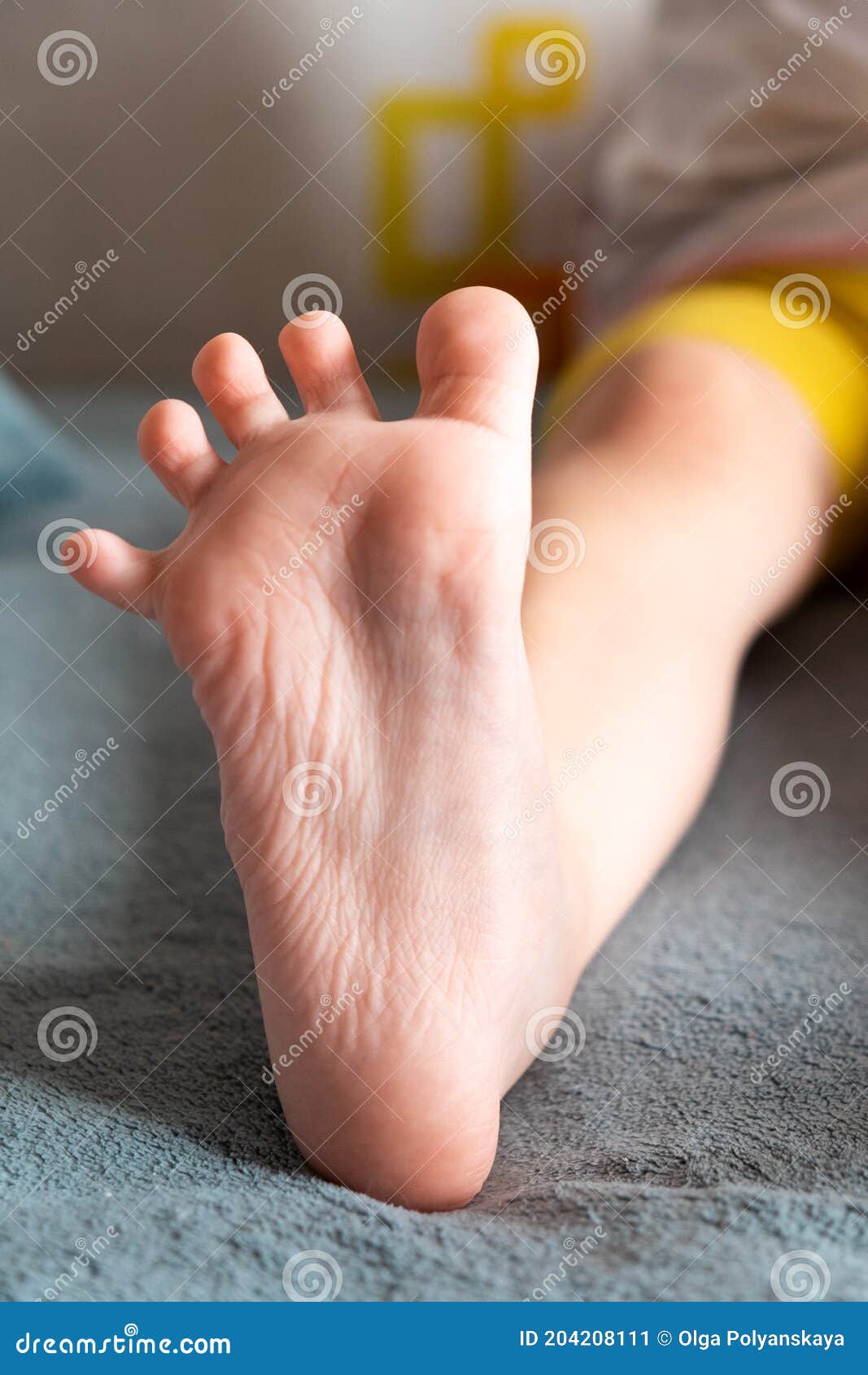 One Baby Foot with Unique Toes. Close-up Stock Image - Image of skin ...