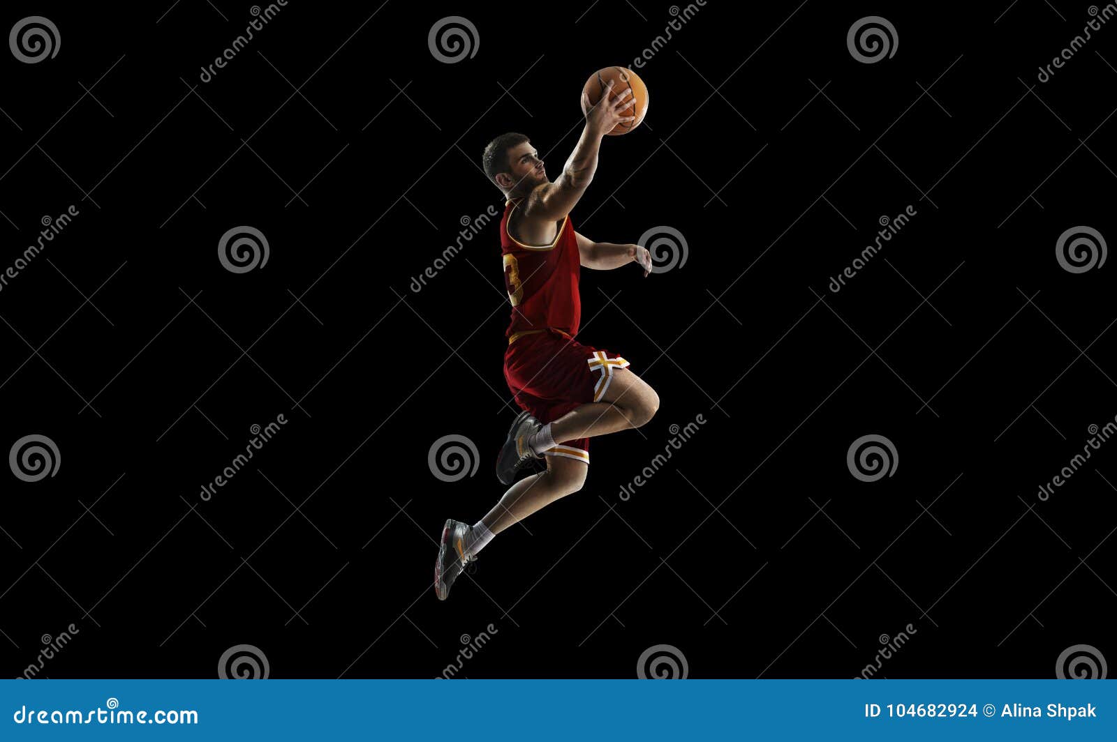 One Basketball Player Jump Isolation Stock Photo - Image of motion ...