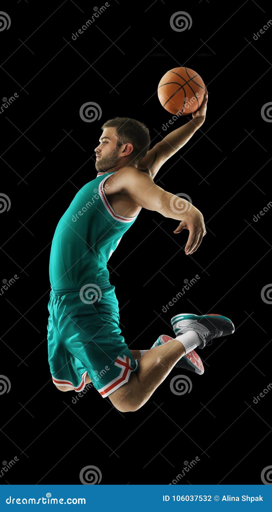 One Basketball Player Jump Isolation Stock Photo - Image of athlete ...