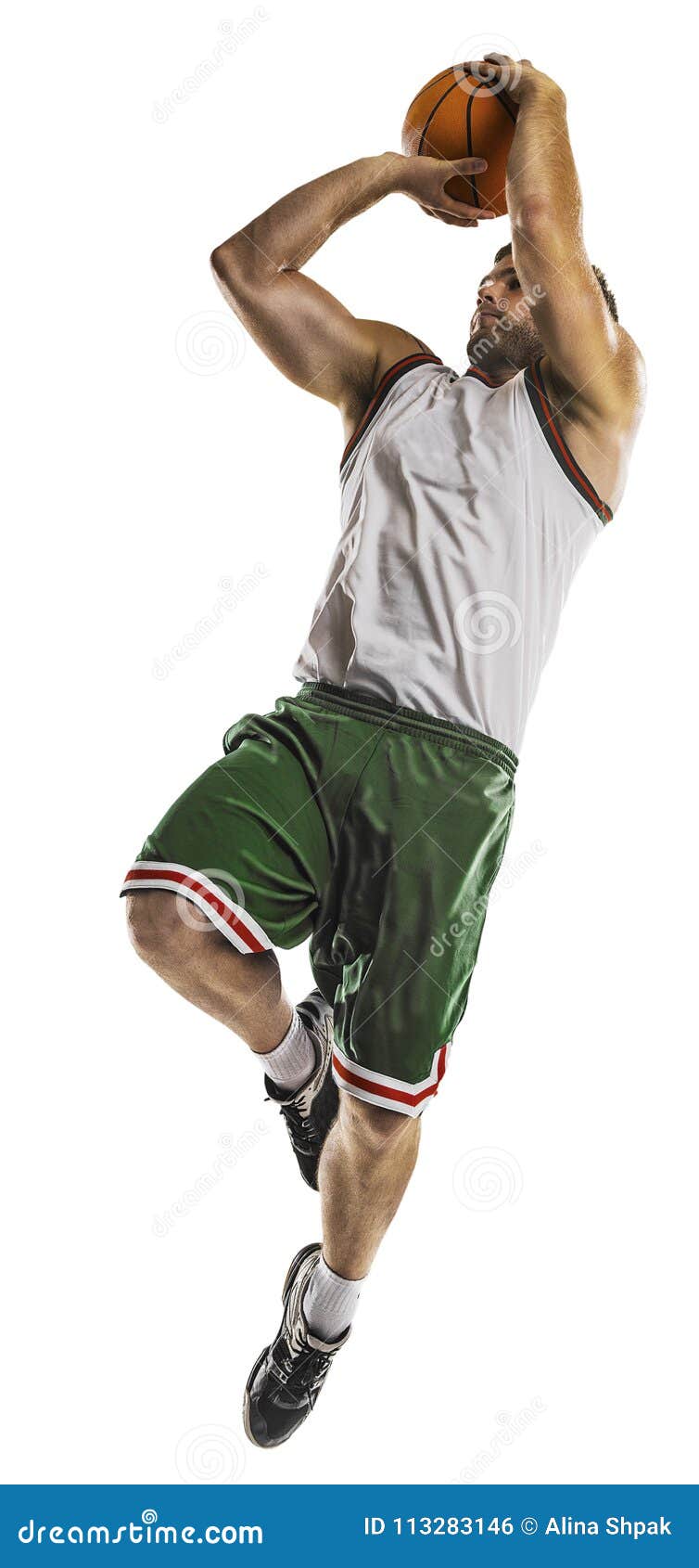 One Basketball Player Jump Isolation Stock Photo - Image of fitness ...