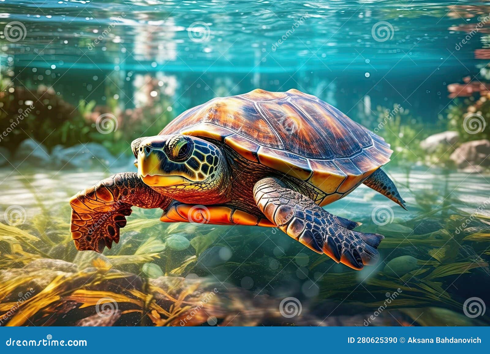 One Beautiful Turtle Close-up Stock Illustration - Illustration of ...
