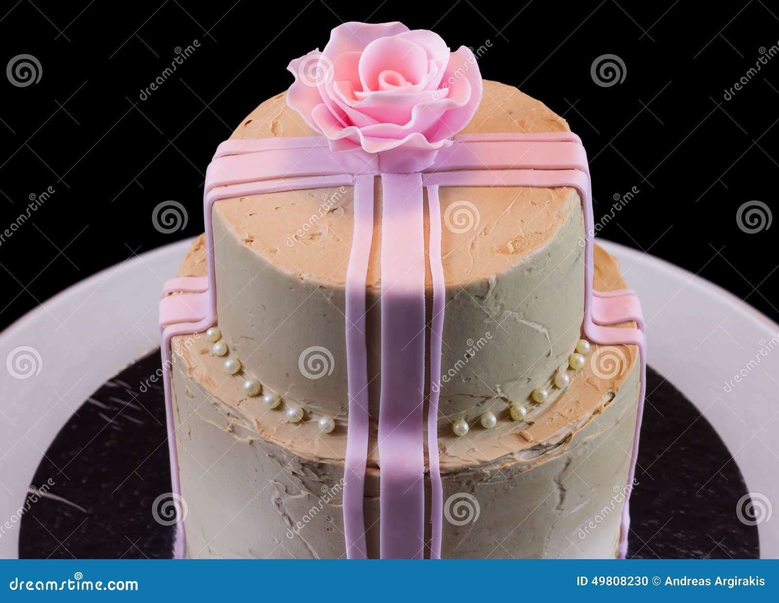 One Beige Cake with a Pink Rose Stock Photo - Image of black, flower ...