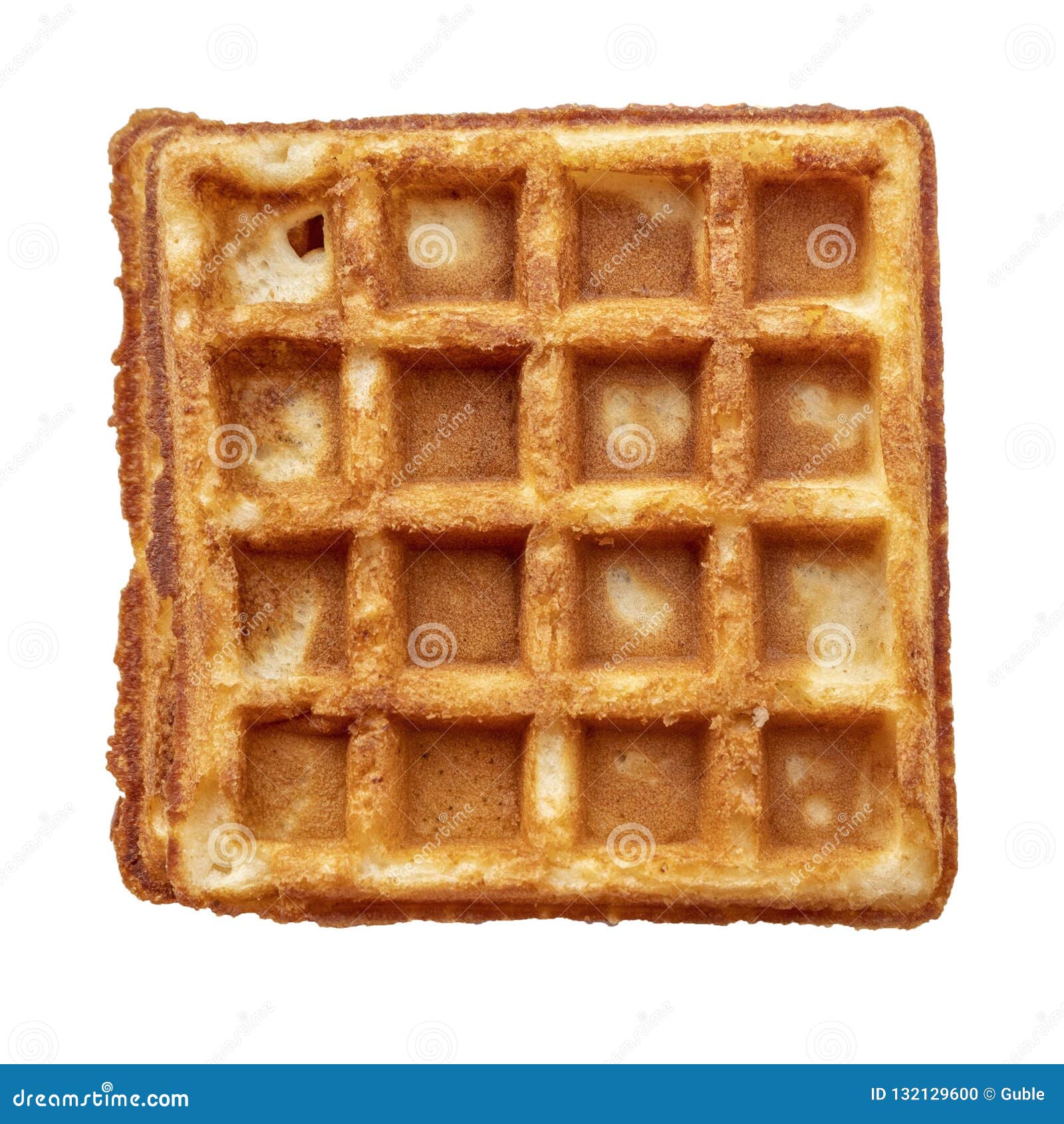 One Belgian Waffle Isolated on White Background. Top View Stock Photo ...
