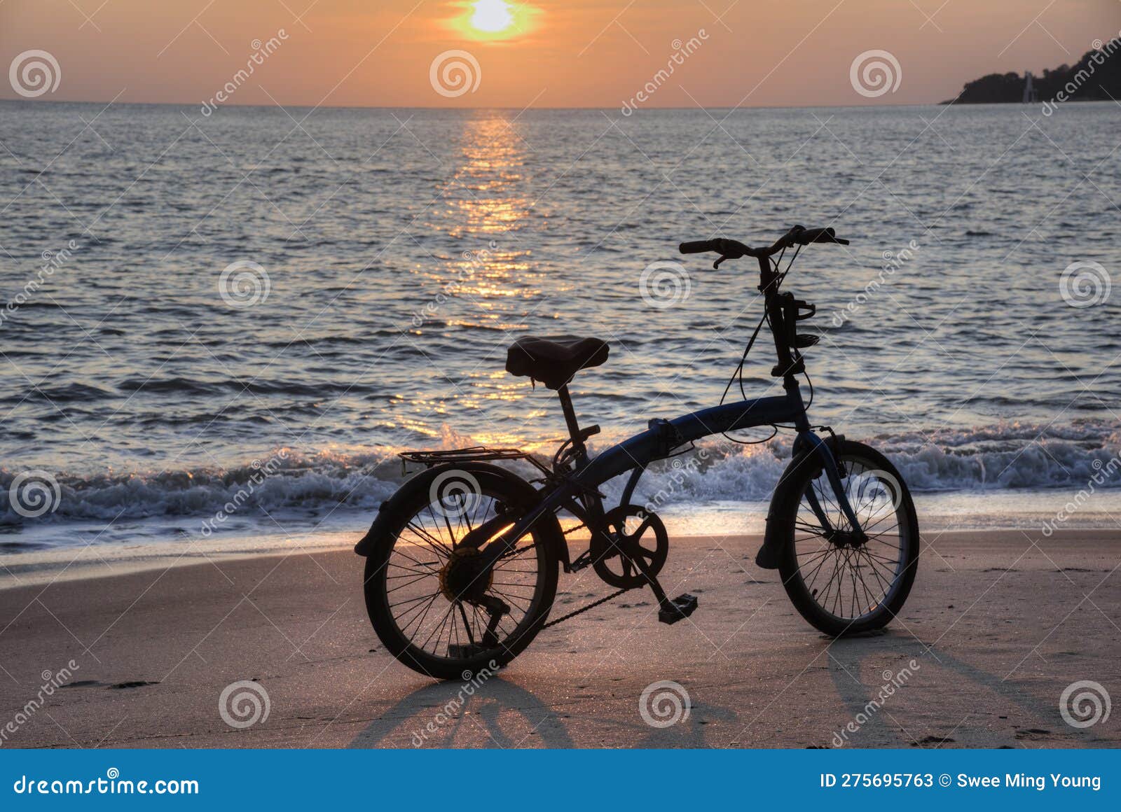 One Bicycle Stranded at the Sandy Beach. Stock Image - Image of sunset ...