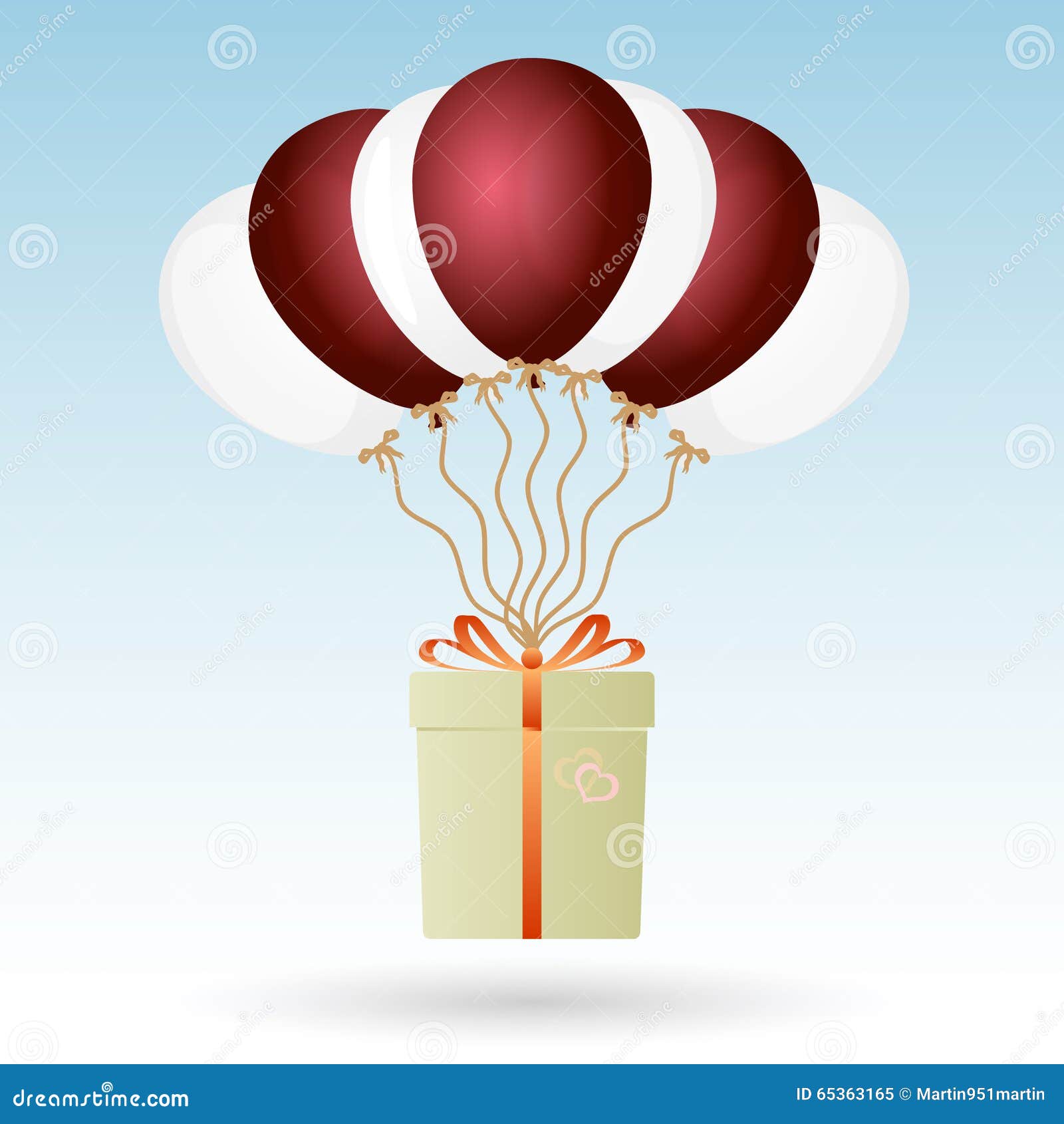 One Big Gift Package Soaring with Seven Helium Balloons Stock Vector ...