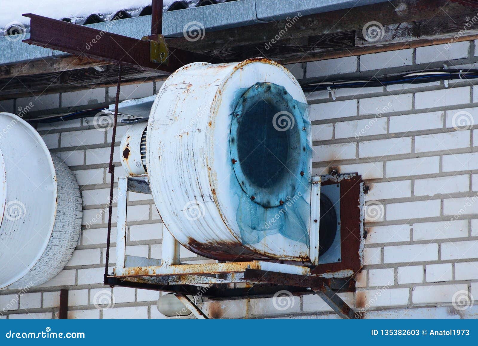 Big Old Iron Extractor Fan on a Brick Wall Stock Image - Image of ...
