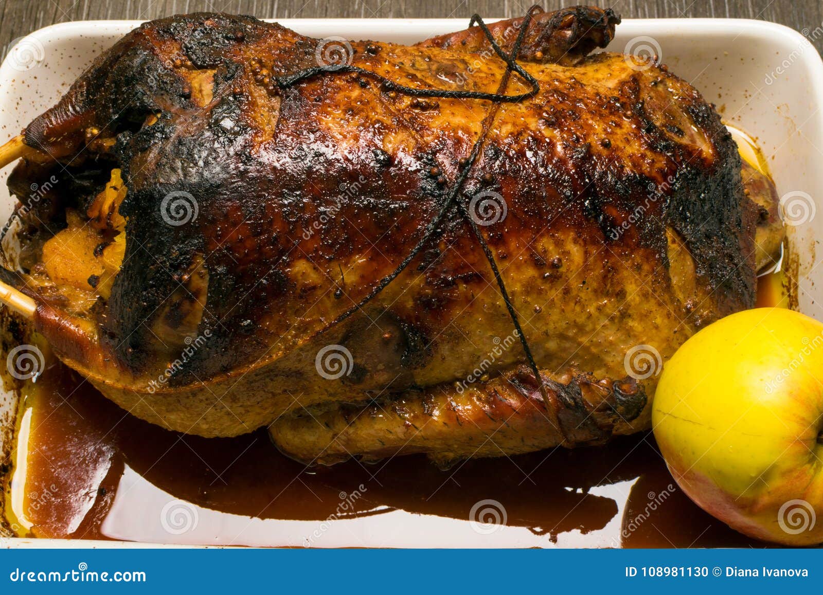 One big duck with apples stock photo. Image of food - 108981130