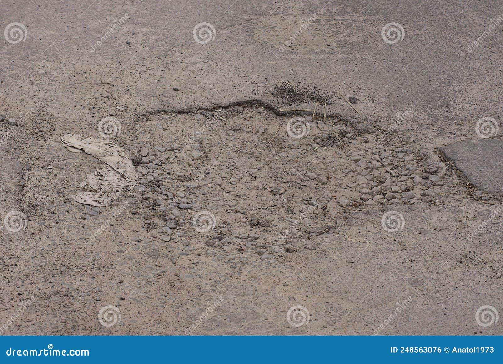 One Big Pothole on the Gray Asphalt Road Stock Photo - Image of ...