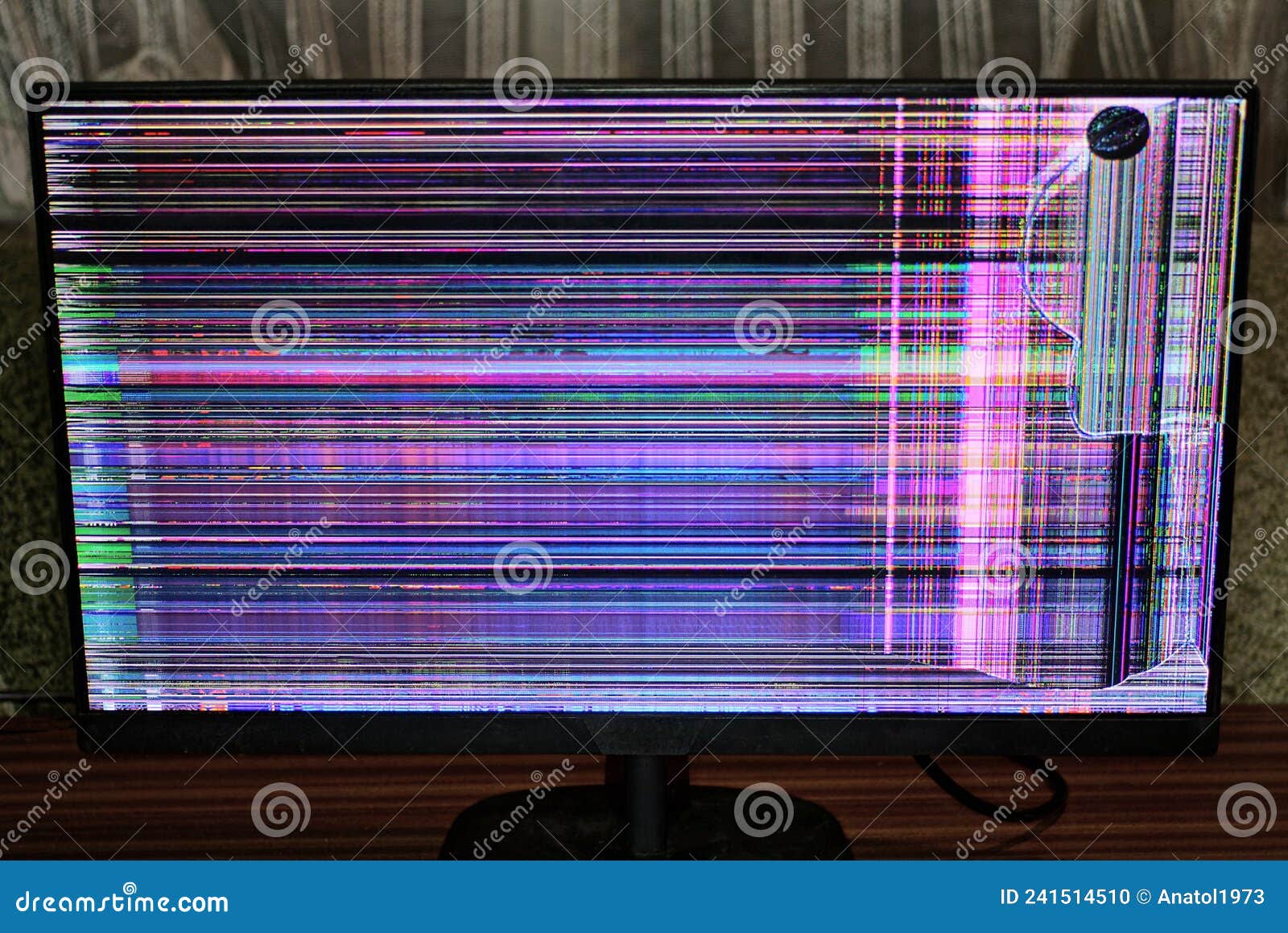 One Big Rectangular Computer Monitor with a Cracked Screen Stock Photo ...