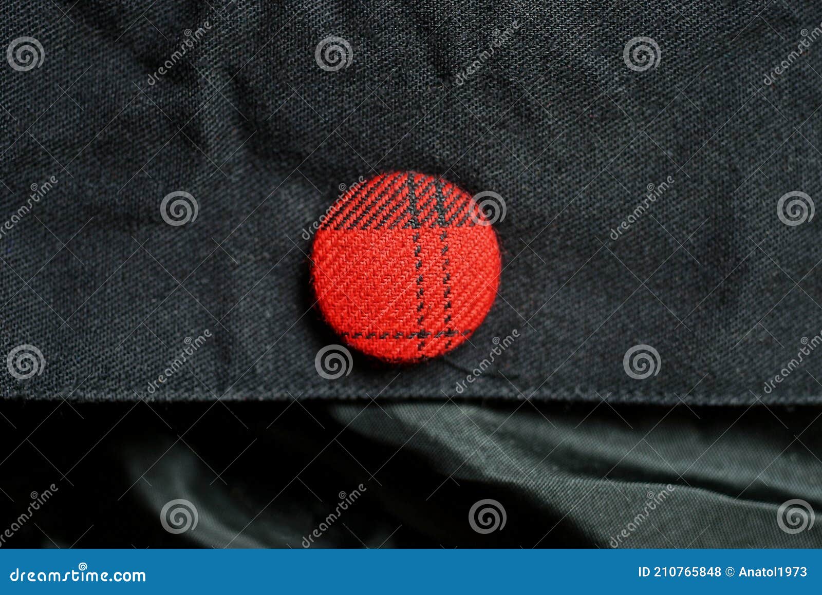 One Big Red Button on Black Fabric Stock Photo - Image of black ...