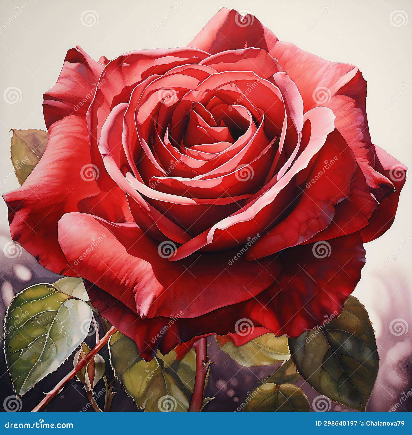 One Big Red Rose in the Garden. Painting Stock Image - Image of love ...