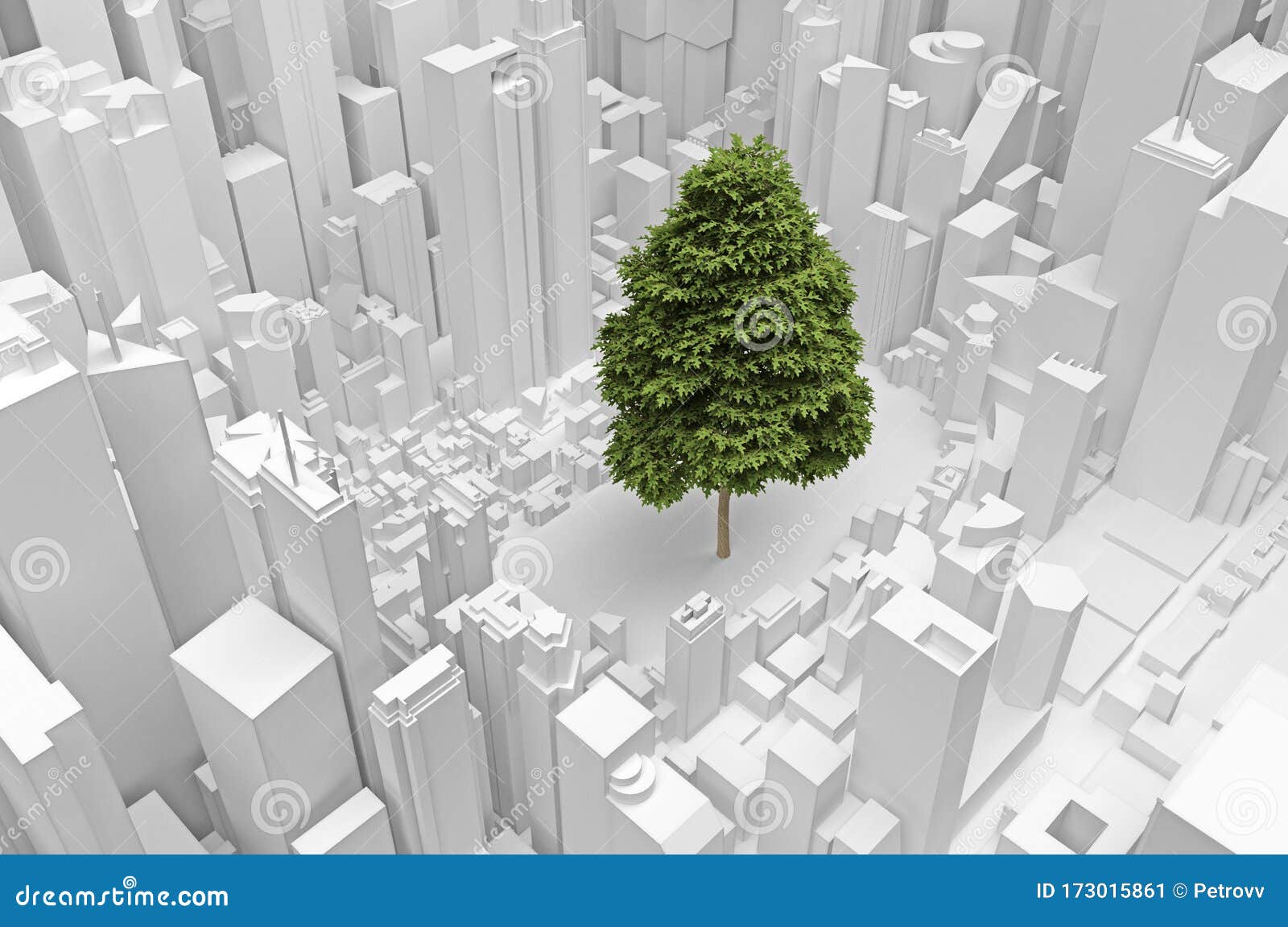 One Big Tree in an Abstract City Stock Illustration - Illustration of ...