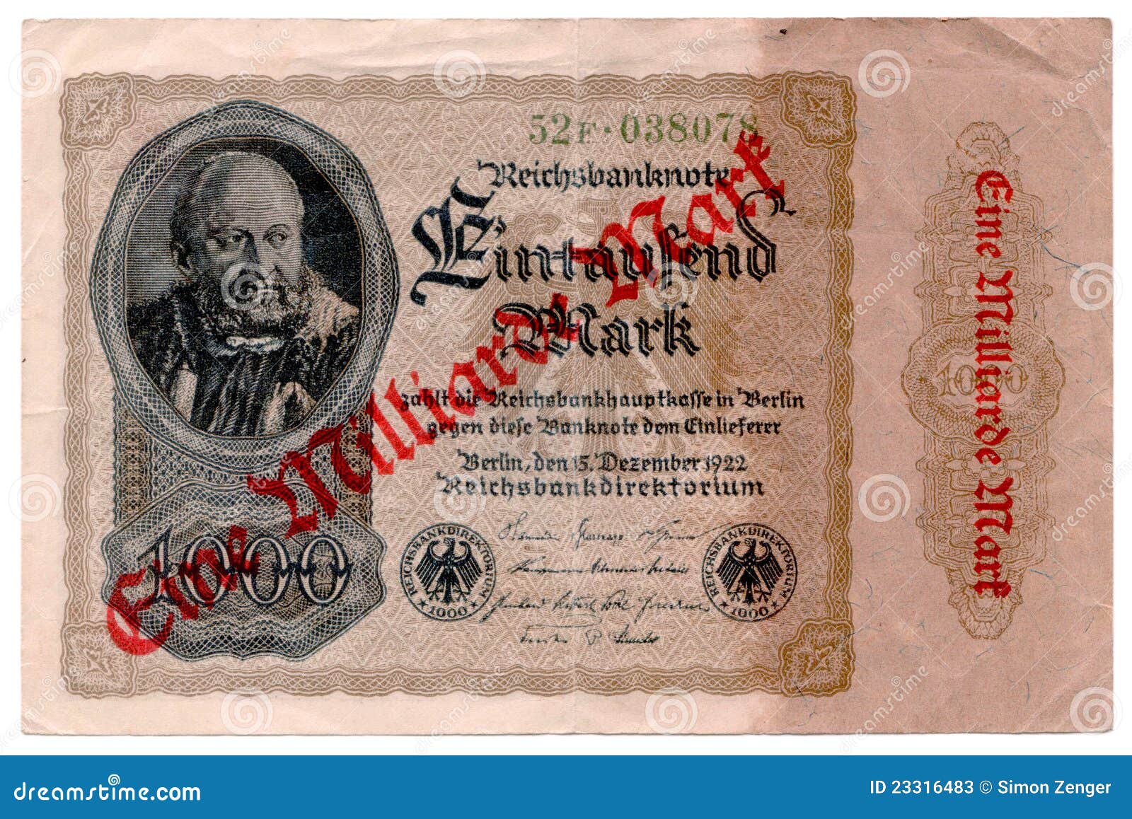 One Billion Mark Note stock image. Image of inflation - 23316483