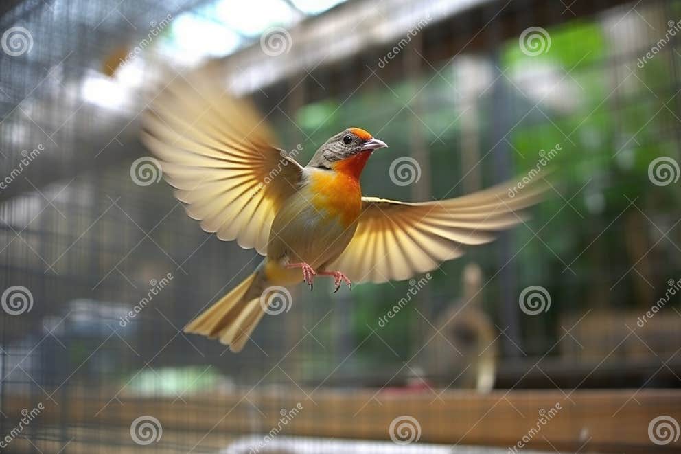 One Bird Inside the Cage, Another Free and Flying Outside Stock Photo ...