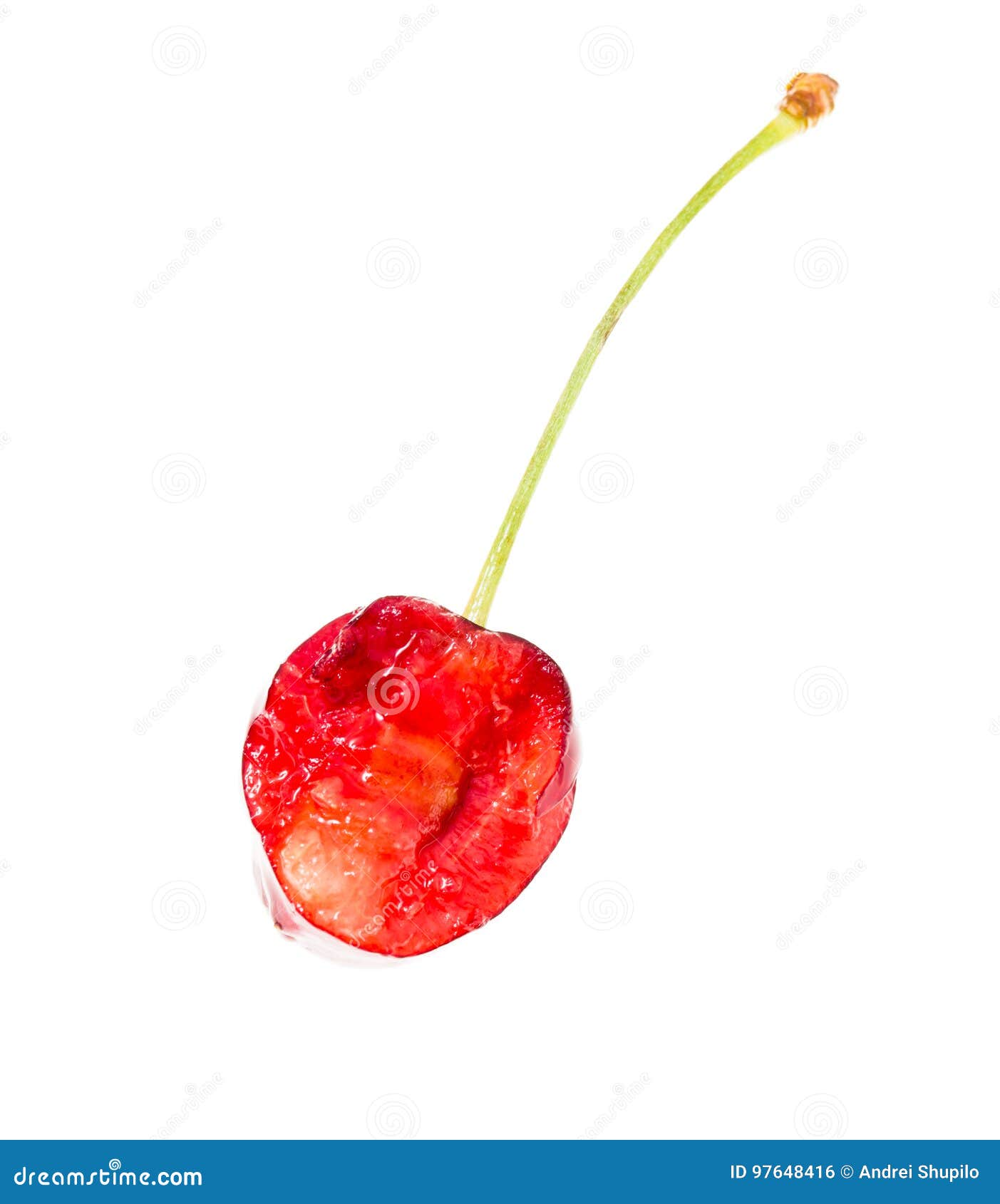 One Bitten Cherry on a White Background Stock Photo - Image of ...