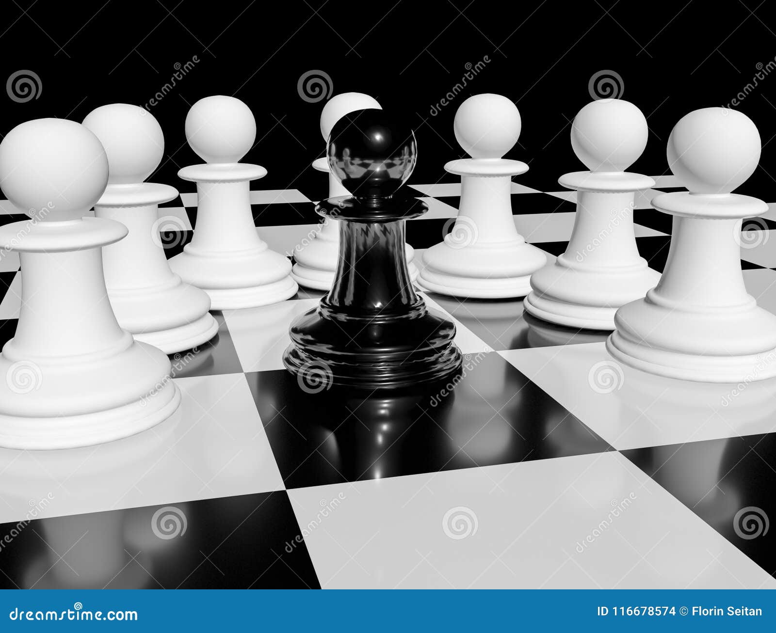 One Black Chess Pawn on Chessboard Surrounded by White Pawns Stock ...