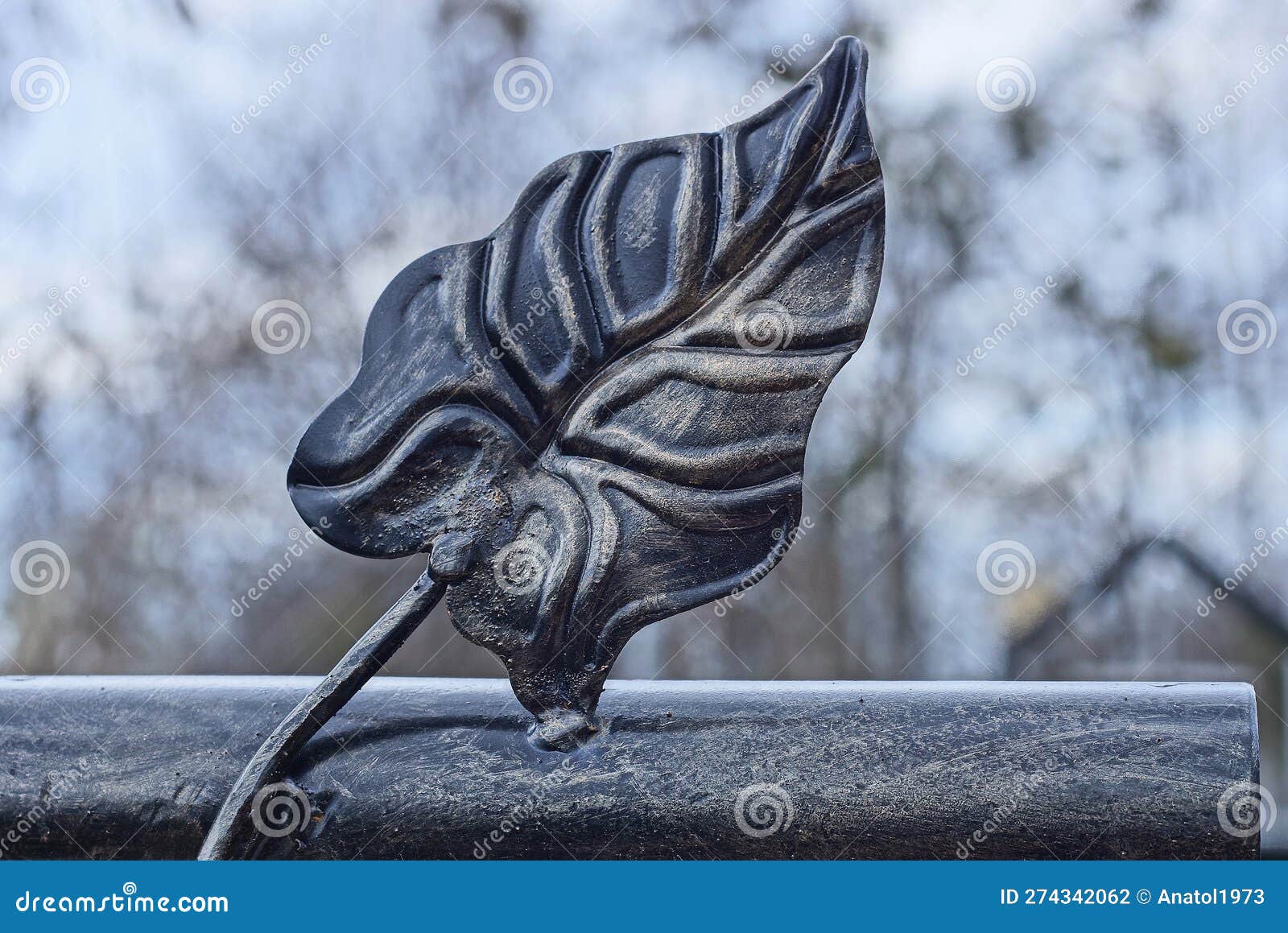 One Black Metal Forged Leaf in a Decorative Design Stock Photo - Image ...