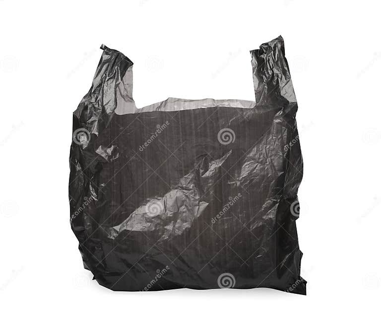 One Black Plastic Bag Isolated on White Stock Image - Image of empty ...