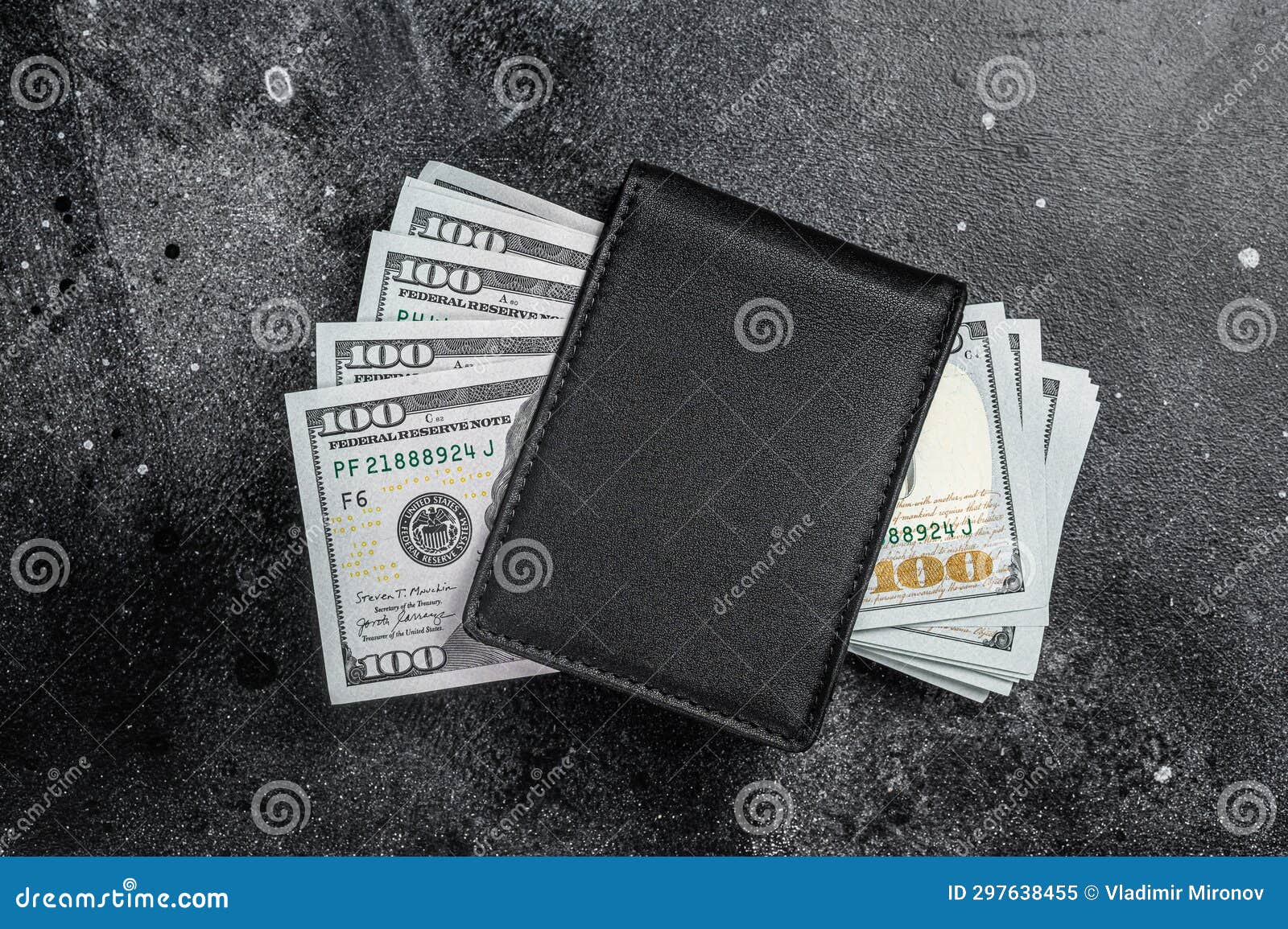 One Black Purse with the Big Pack of Dollars, Cash of Dollar Note ...