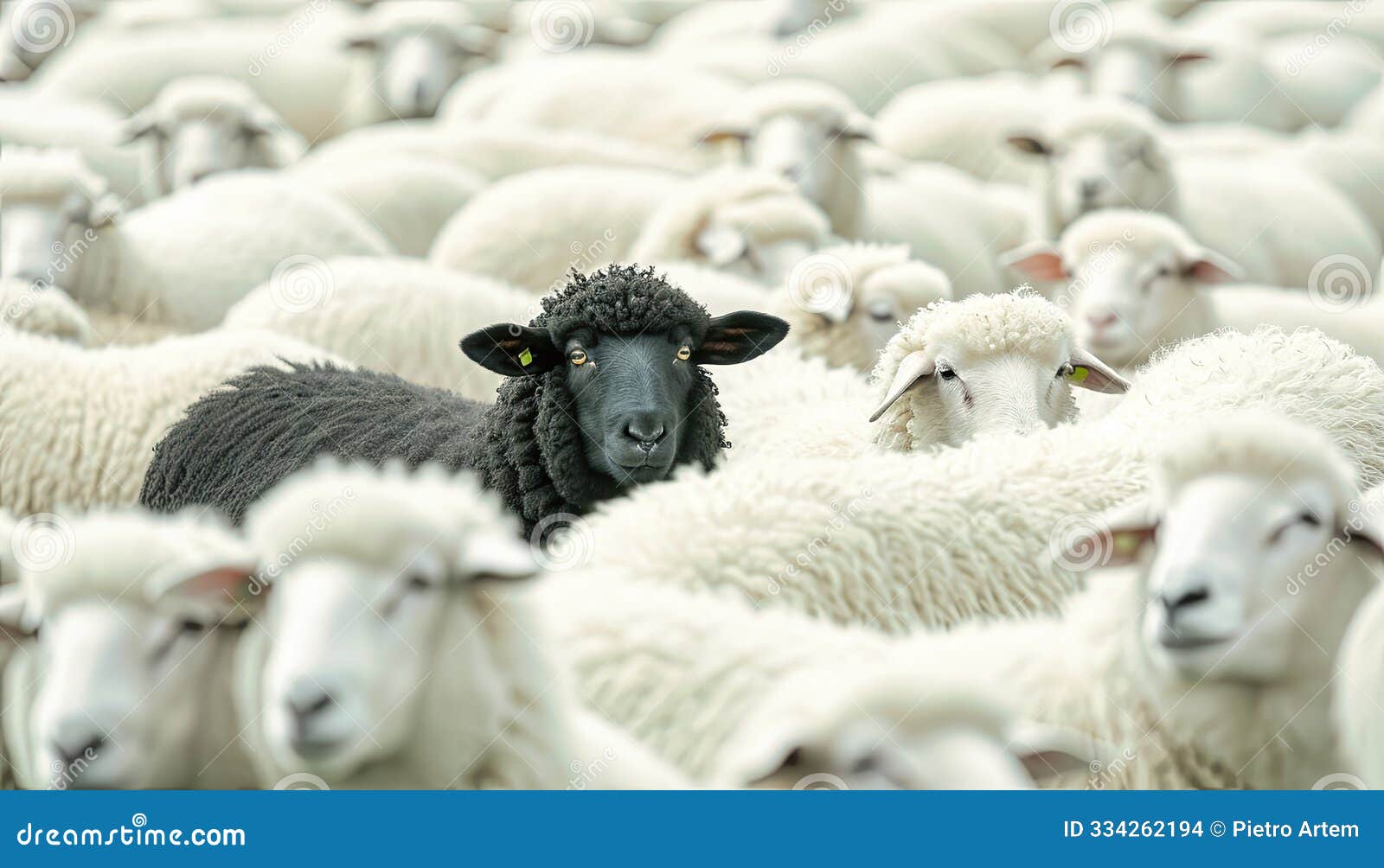 One Black Sheep in a Flock of White Sheep Stock Photo - Image of black, grass: 334262194