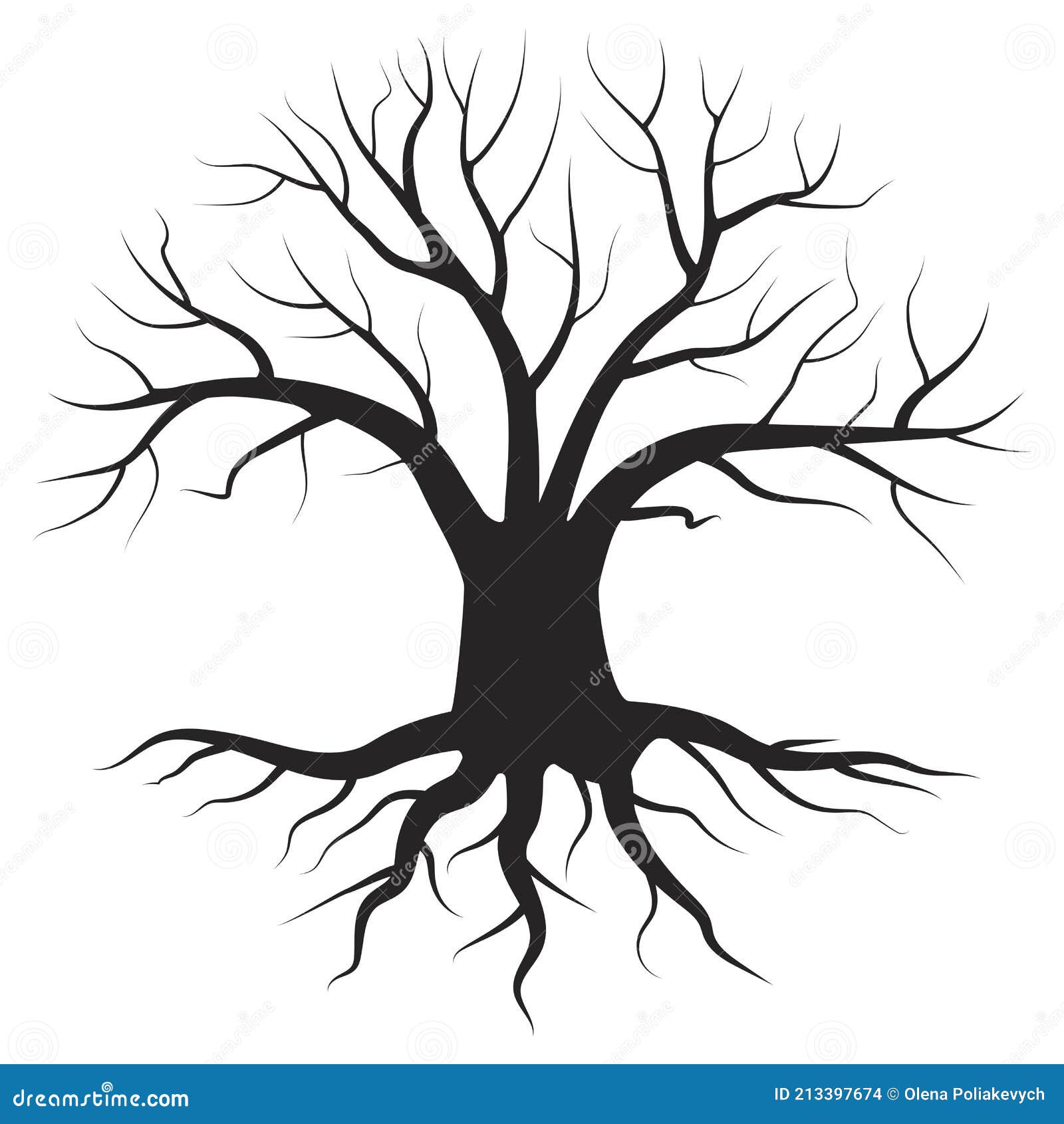 One Black Tree on White Background. Realistic Pattern. Nature ...