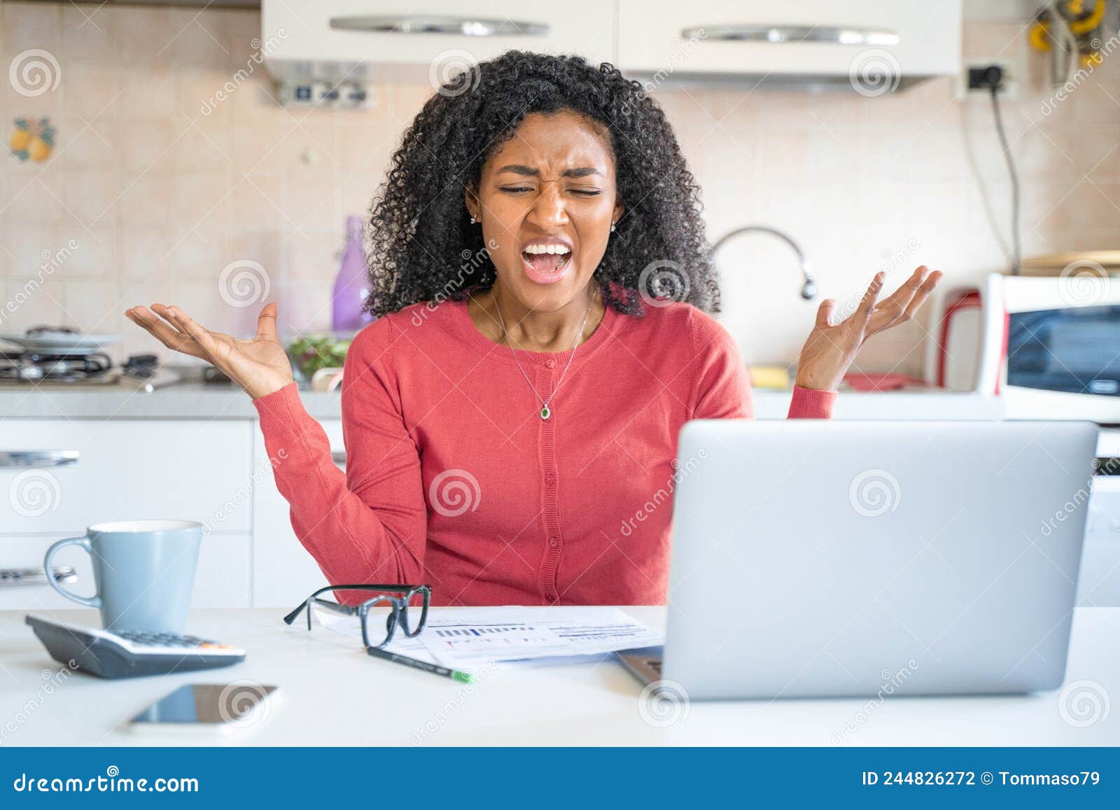 One Black Woman Annoyed by Internet Connection Problem Stock Photo ...