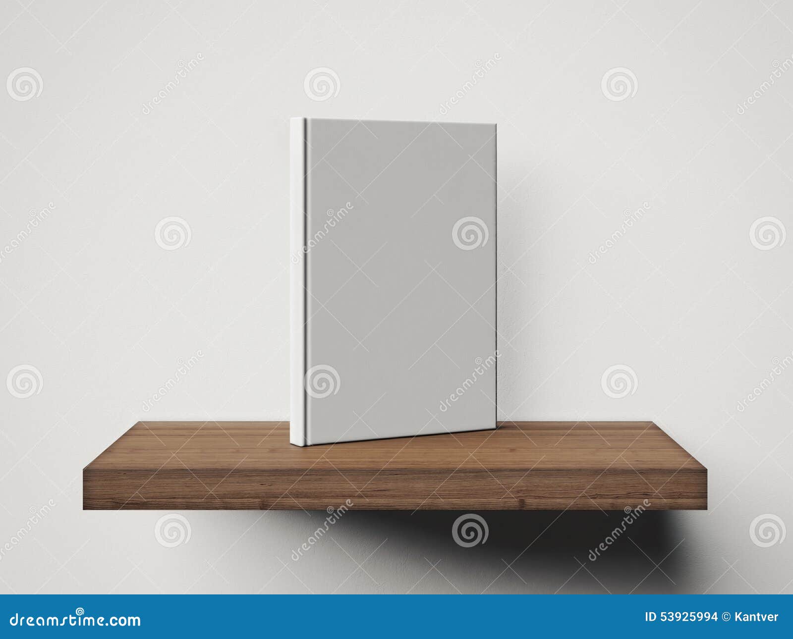 One Blank White Book on a Brown Shelf. 3d Stock Illustration ...