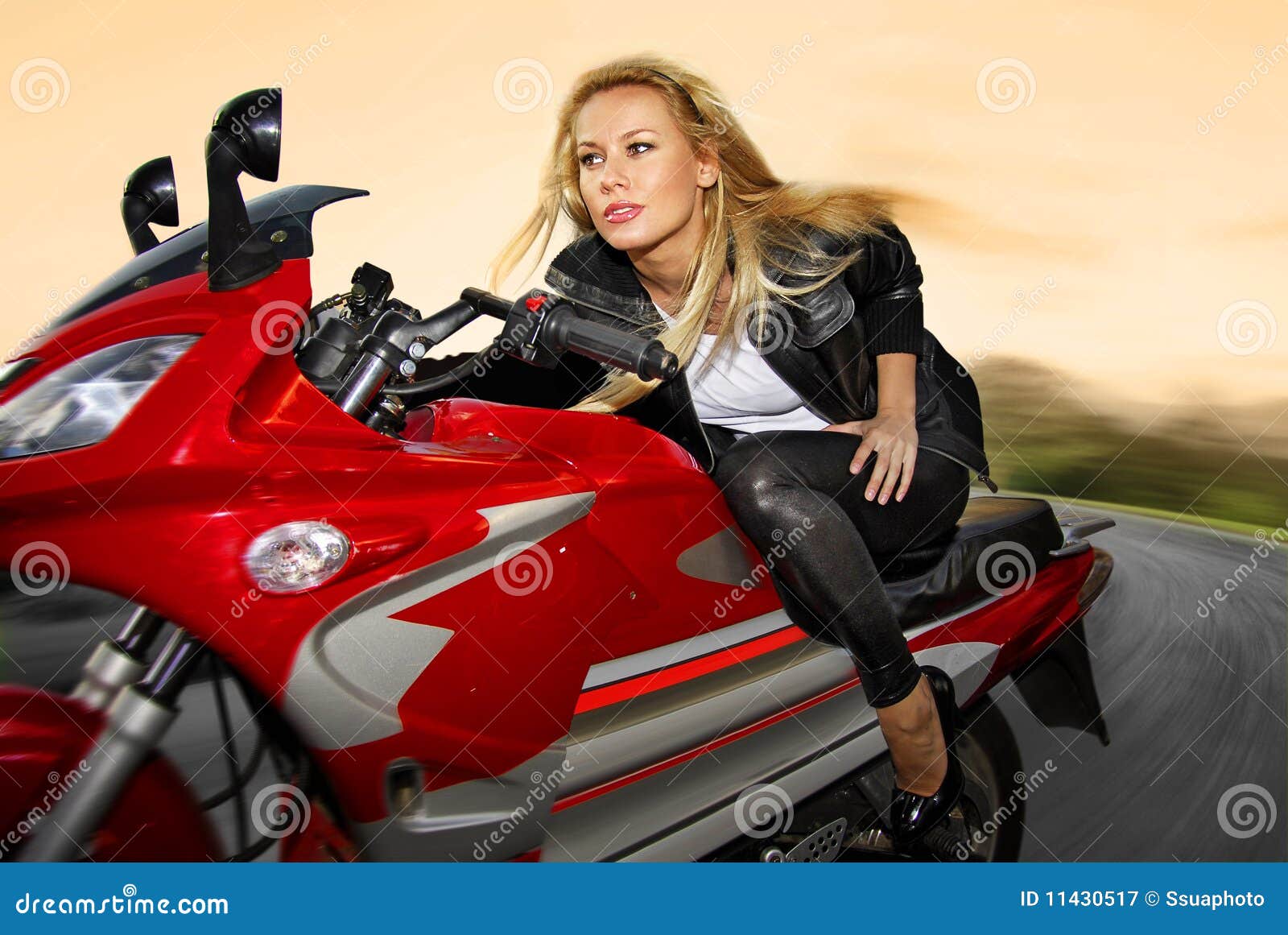 One blonde on a motorcycle stock image. Image of athletic - 11430517